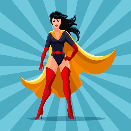 Woman superhero silhouette in a red cape Vector Image
