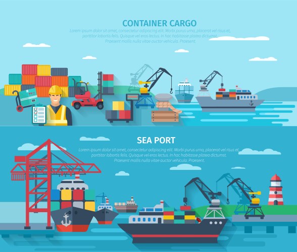 Sea port icons flat line set Royalty Free Vector Image