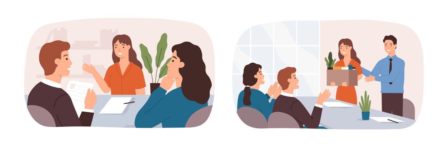 Cartoon employee team office workers group happy Vector Image