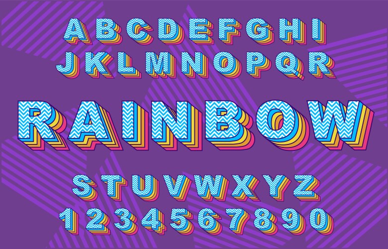 Rainbow Neon Alphabet Vector Images (over 1,000)