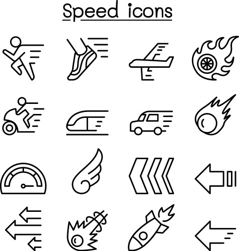 Speed icon set in thin line style Royalty Free Vector Image