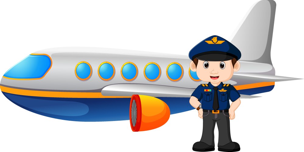 Pilot and jet plane on white background Royalty Free Vector