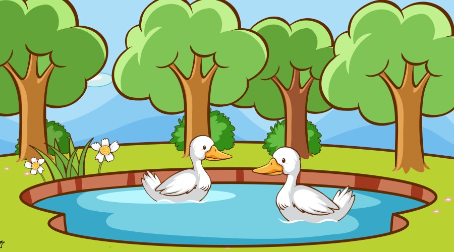 Mother duck with ducklings on lake Royalty Free Vector Image