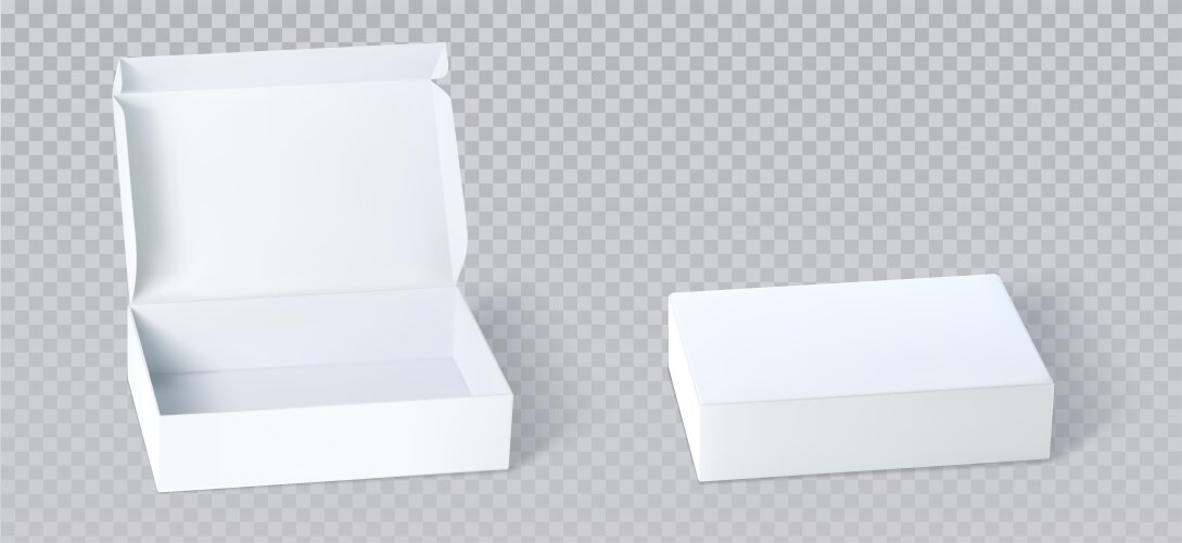 White open cardboard box mockup angle view Vector Image