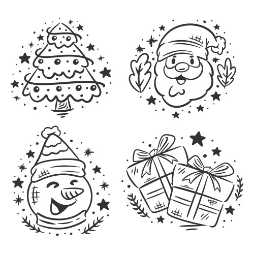 Hand Drawn Christmas Ornament Collection Coloring Vector Image