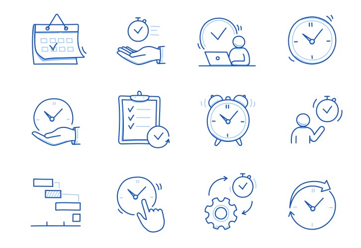 Time calendar doodle line icon set hand drawn Vector Image