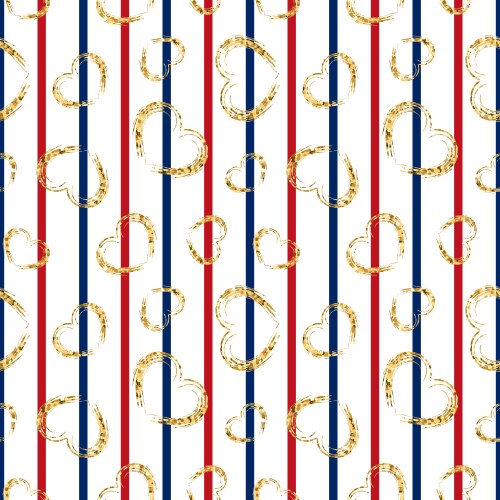 Gold heart seamless pattern red-blue-white Vector Image