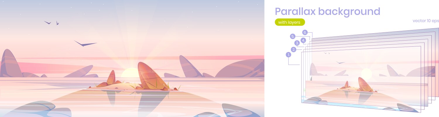 Sea beach top view parallax background for game Vector Image