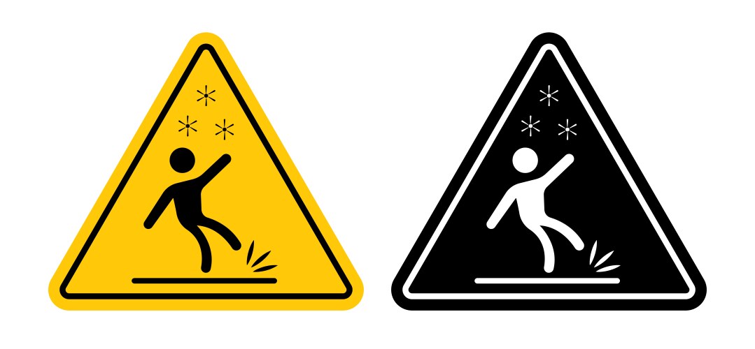 Slippery ice sign icon set caution Royalty Free Vector Image