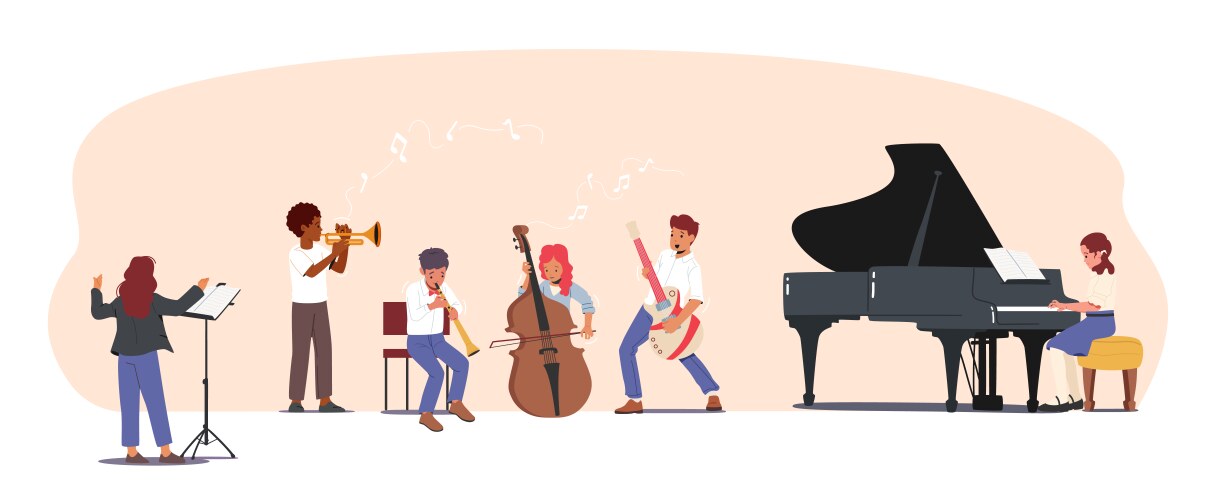 Children orchestra kids play various music Vector Image