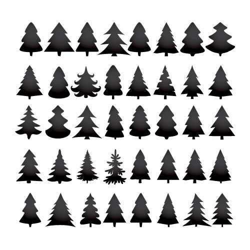 Tree line up silhouette set collection Royalty Free Vector