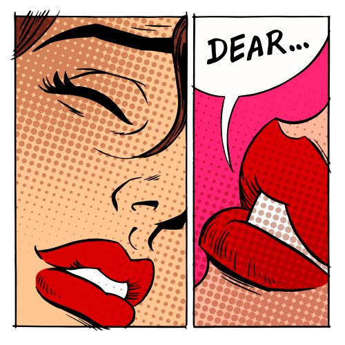 Woman lips with hand whispering in mans ear Vector Image