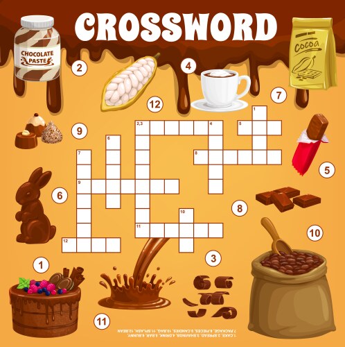Cocoa and chocolate word search puzzle worksheet Vector Image