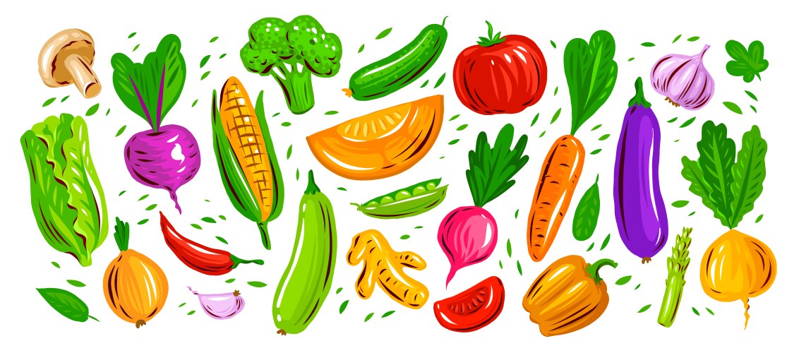 Cartoon vegetables fresh vegan veggies raw Vector Image
