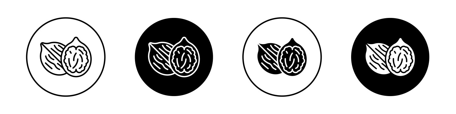 Walnut icon set nut shell food symbol in a black Vector Image