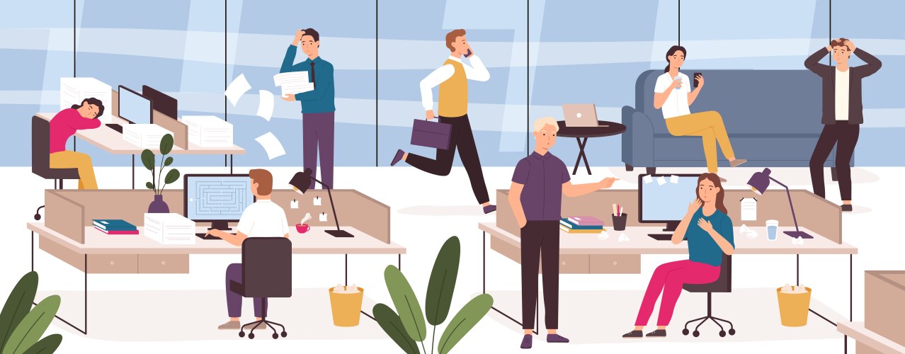 Chaos in office stressed frustrated employees work