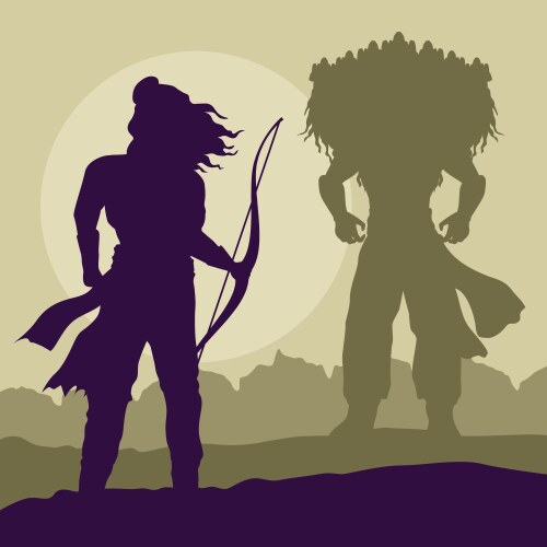 Golden ravana with ten heads hindu warrior Vector Image