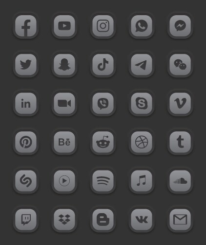 Social media dark mode 3d round web icons set Vector Image