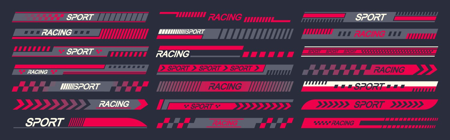 Sports car stickers feature designs Royalty Free Vector