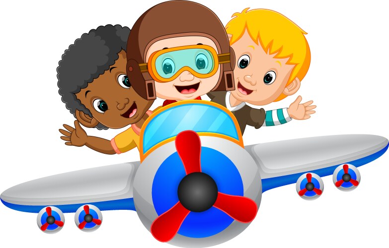 Cartoon little boy operating a plane Royalty Free Vector