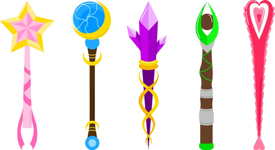 Colorful magic wands for wizards cartoon set Vector Image