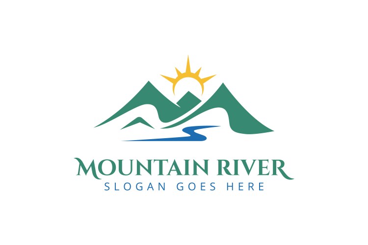 River Road Mountain Logos Mountain River Logo Vector Mountain Logo