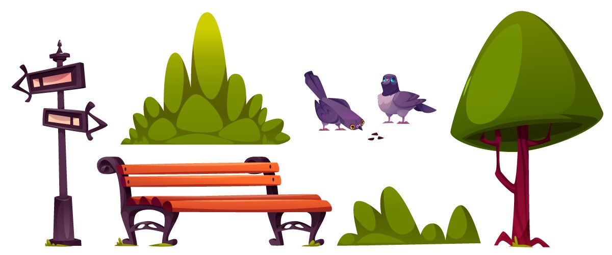 Urban park design elements set isolated on white Vector Image