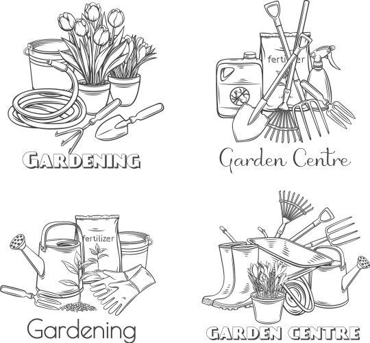 Set of gardening tools drawings Royalty Free Vector Image