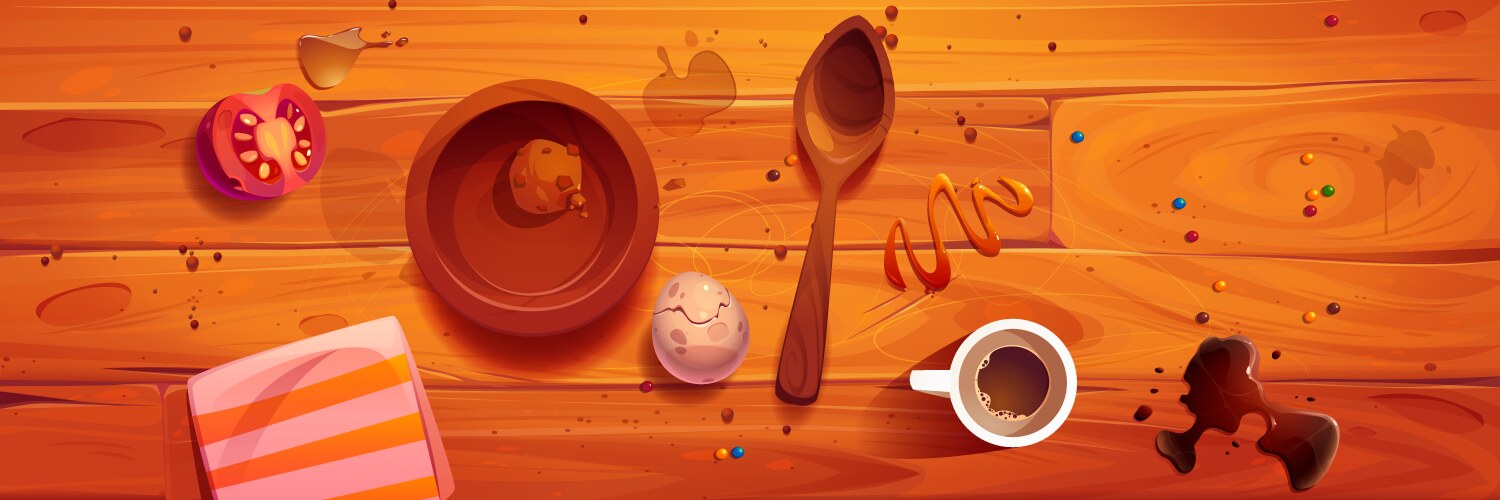 Messy kitchen cook table top view cartoon Vector Image