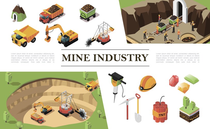 Mining industry flat composition Royalty Free Vector Image
