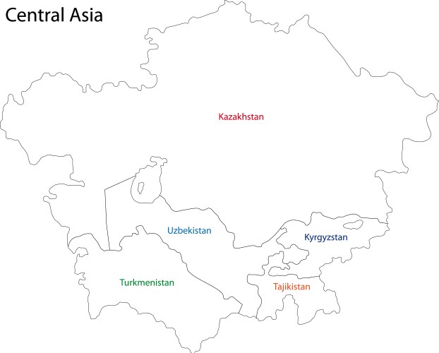 Central asia map with country names Royalty Free Vector