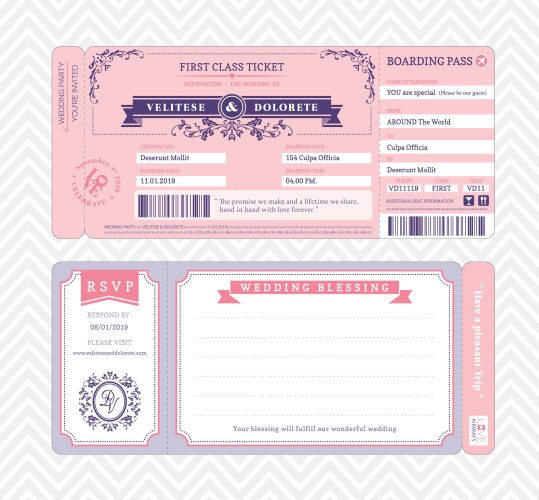 Boarding pass wedding invitation template Vector Image