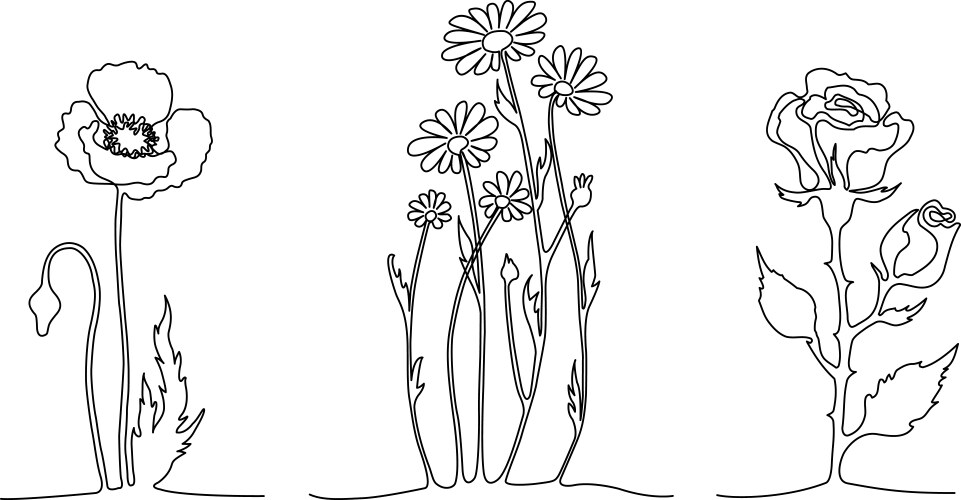 Continuous Line Drawing Flowers Vector Images (over 8,900)