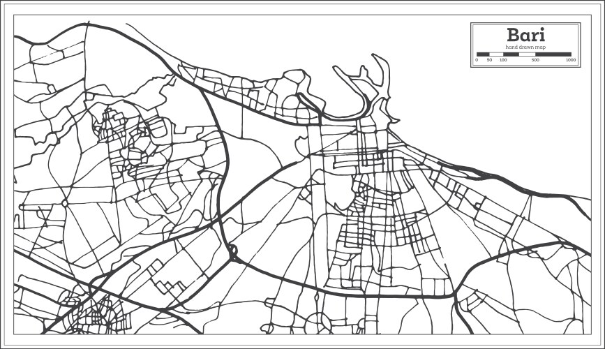 Bari City Map - Black & White Outline – Royalty-Free Vector | VectorStock