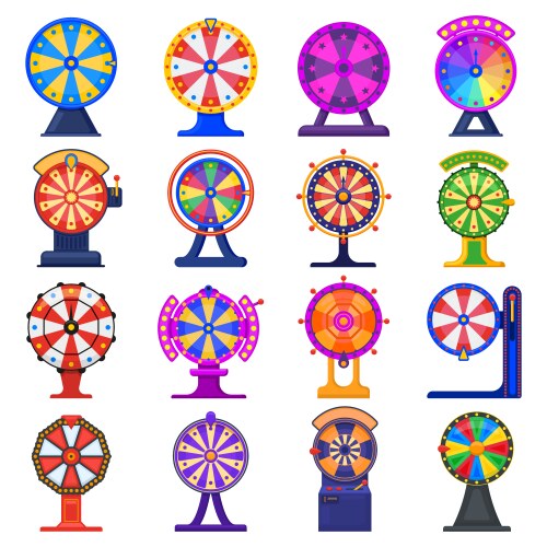 Wheel of fortune turning lucky spin game wheels Vector Image