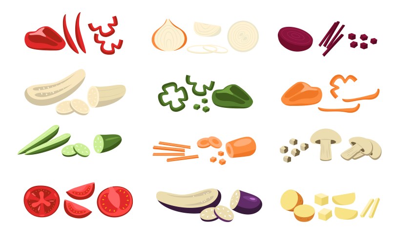 Vegetables slice set Royalty Free Vector Image