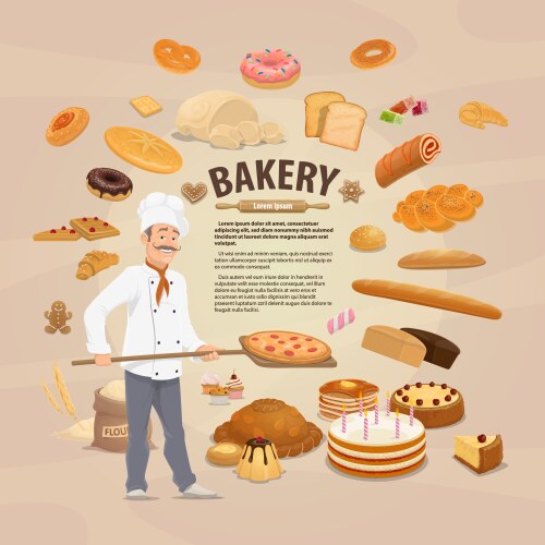 Bakery infographics with pastry and baker Vector Image