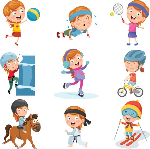 Children outdoors in action sports activity Vector Image