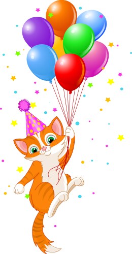 Birthday card with a cute kitten and balloons Vector Image