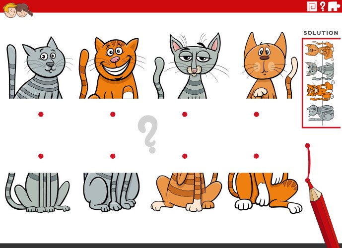 Match the cat halves game Royalty Free Vector Image
