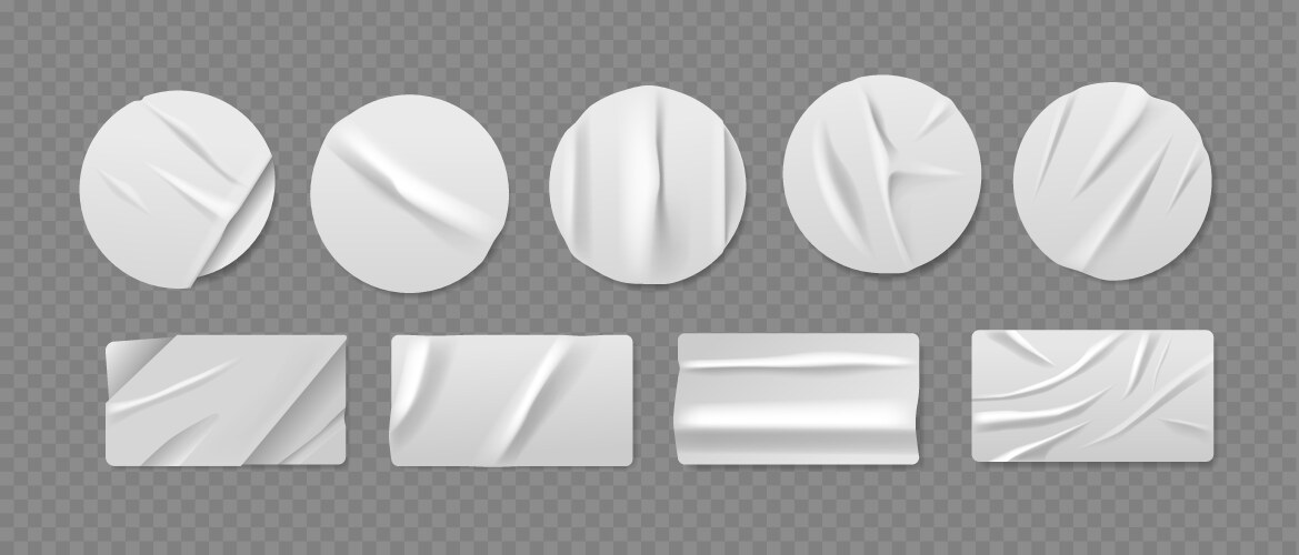 Set of white crumpled stickers in different shapes