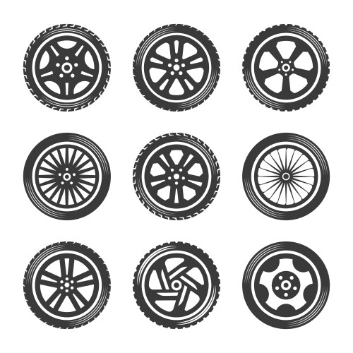 Car wheels icons set Royalty Free Vector Image