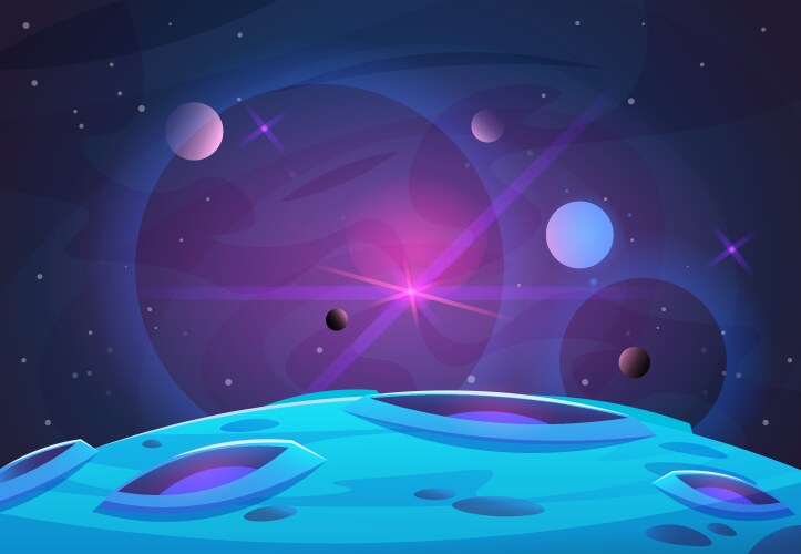 Cartoon space landscape cosmic planet surface Vector Image