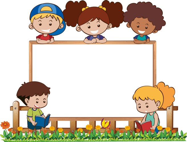 Frame design with kids and flowers Royalty Free Vector Image