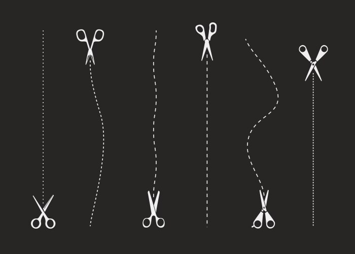 Different scissors with cut lines template Vector Image