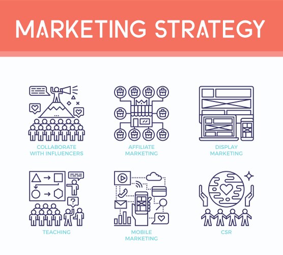 Marketing research line icons strategy feedback Vector Image
