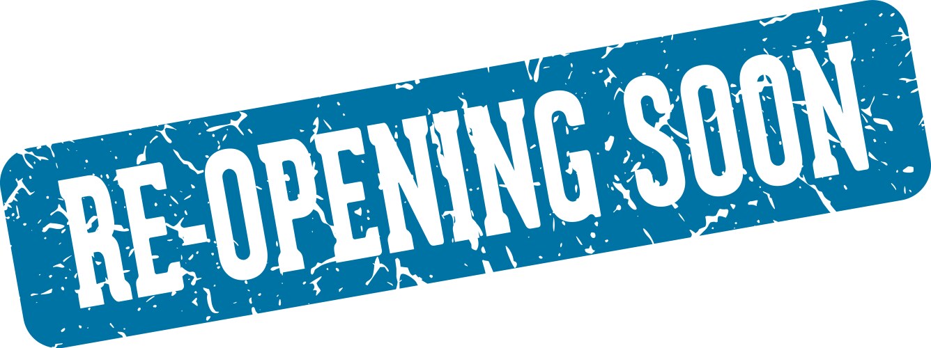 Opening soon rectangular sign stamp Royalty Free Vector