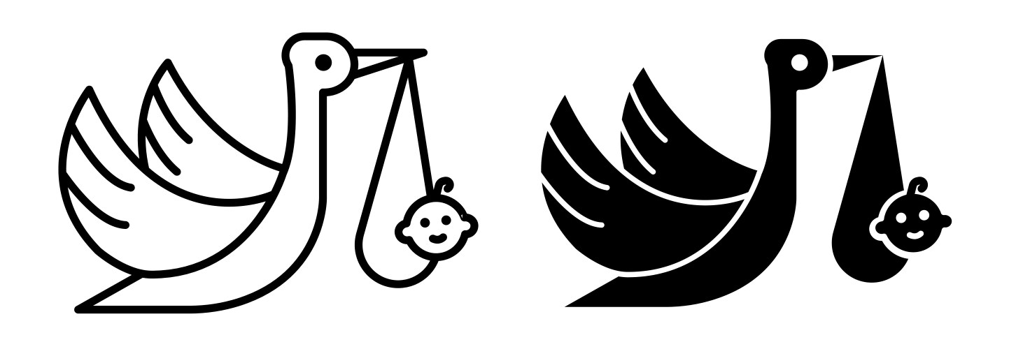 Stork with baby icon set delivery Royalty Free Vector Image