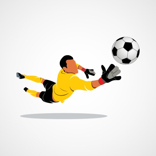 Football goalkeeper jumps for ball on white Vector Image