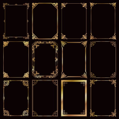 Decorative rectangle frames and borders set gold Vector Image